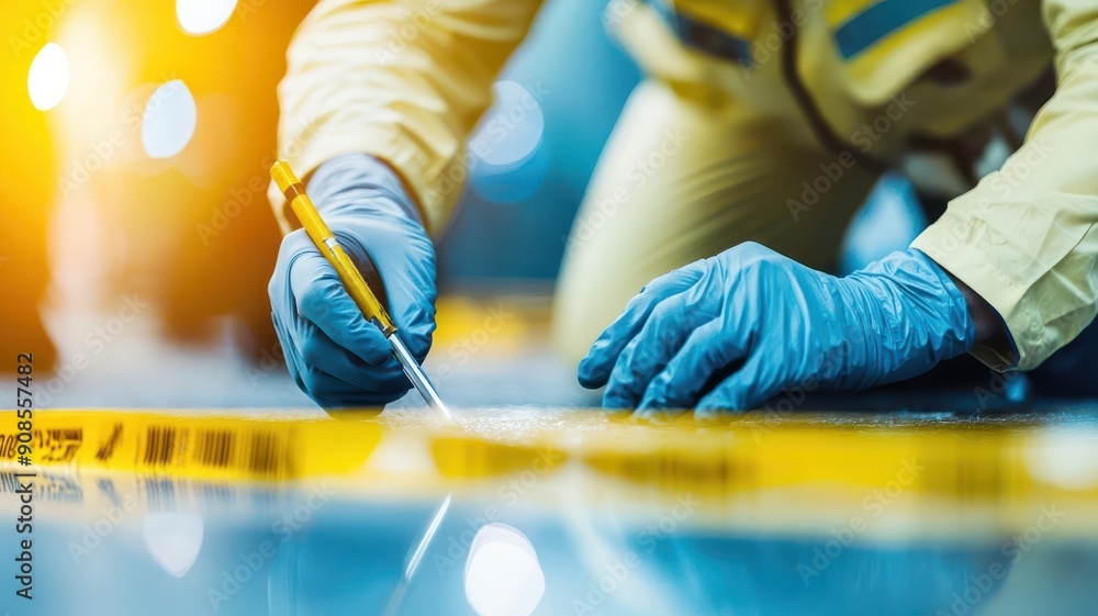 Crime scene investigator setting up a perimeter, strategic crime scene ...