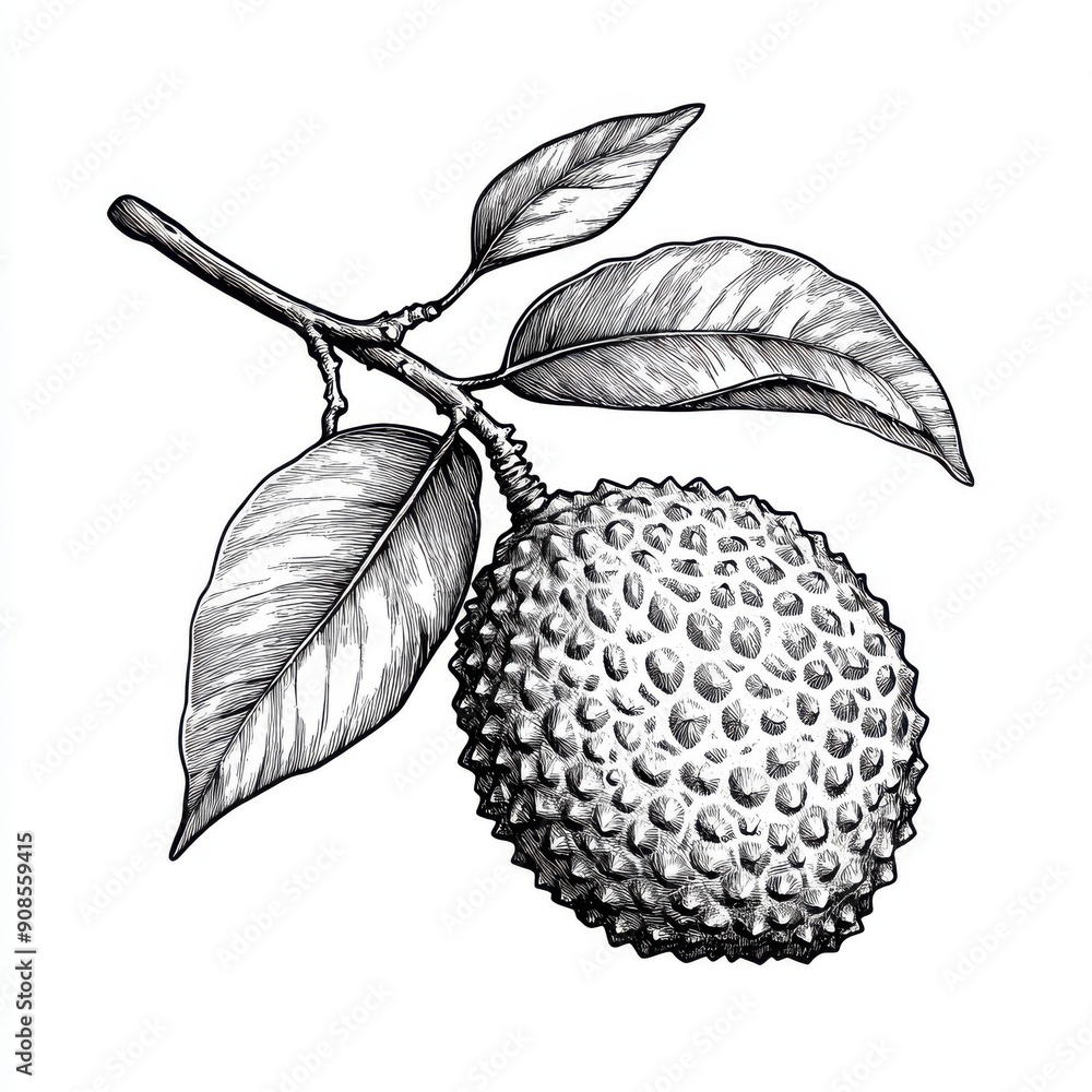 Black and white Vintage engraved art of a lychee isolated on white ...