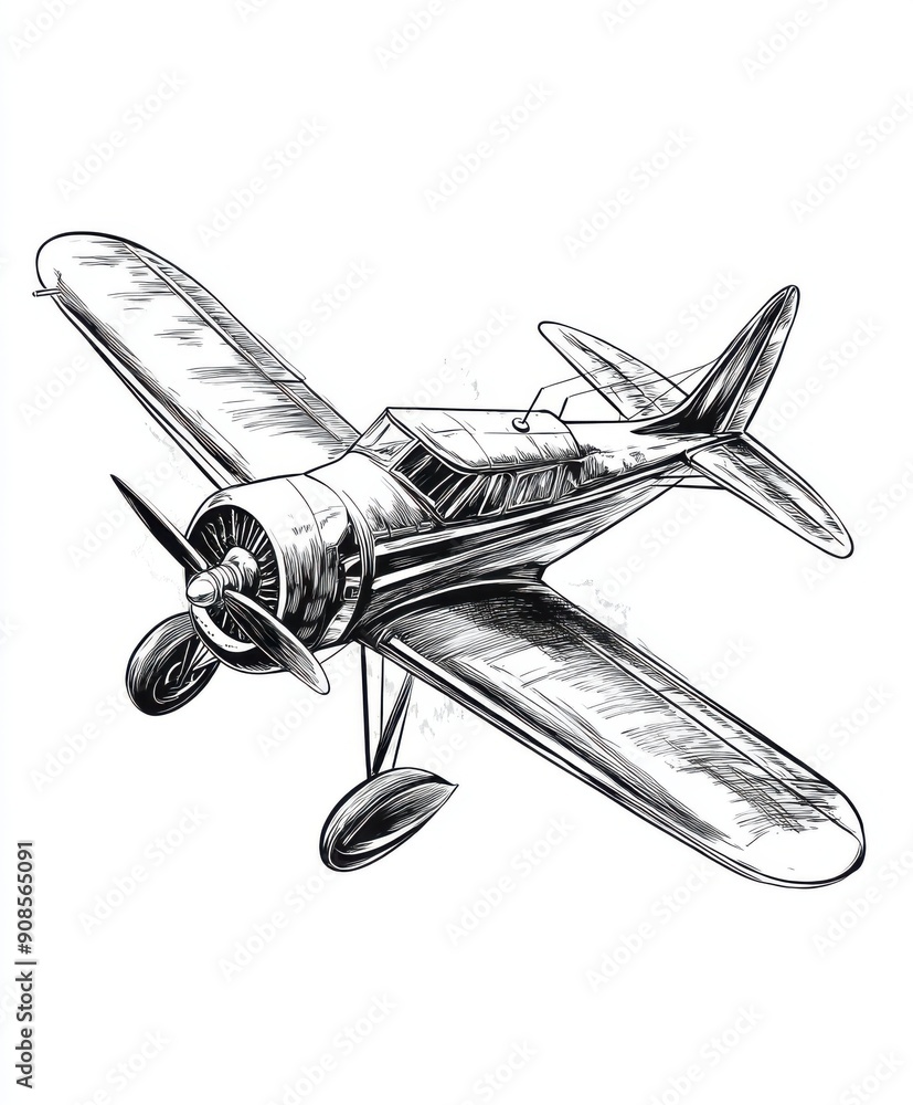 Black and white Vintage engraved art of a wood plane isolated on white ...