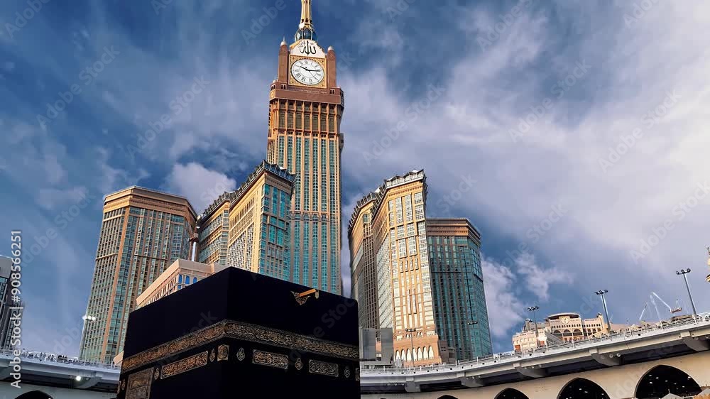 Sacred Silhouette: Haram Mosque, Kaaba. Muslims perform their worship ...