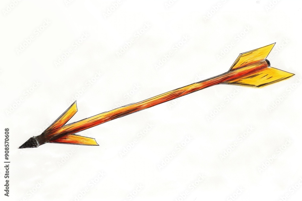 Yellow arrow marker with hand-drawn outline and vignetting effect ...