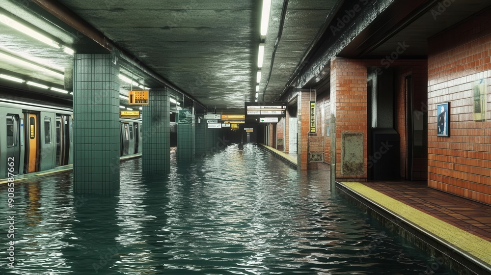 Flooded subway station, showing the impact of urban flooding Stock ...