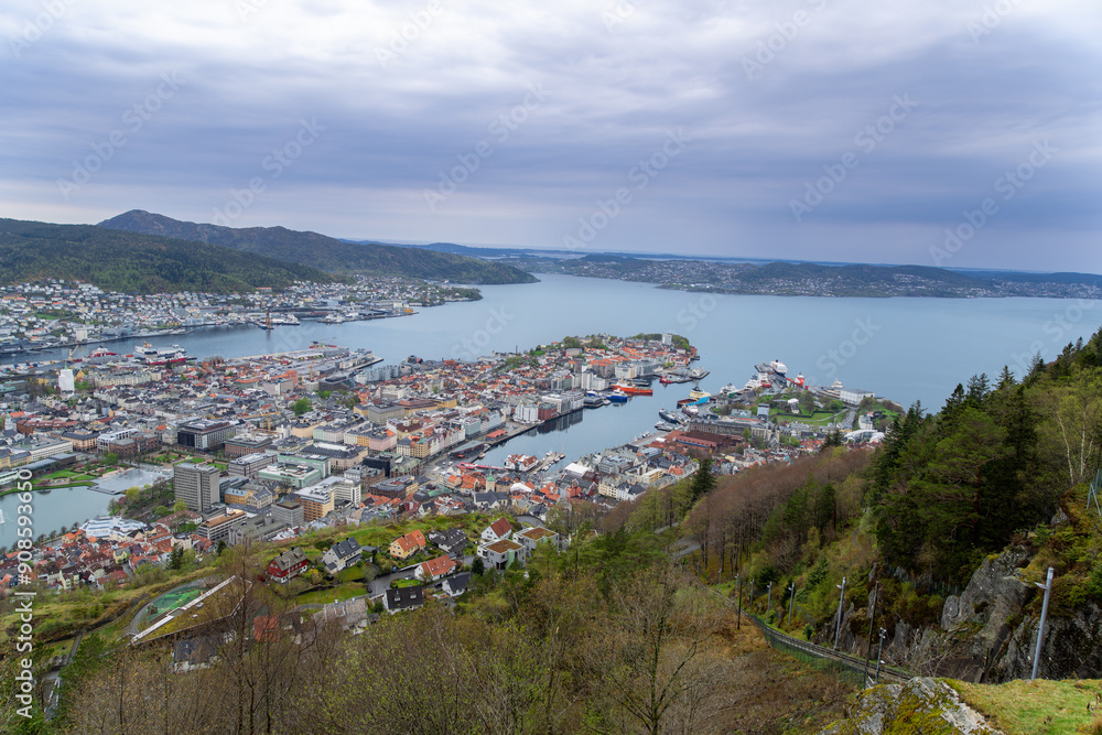 Stunning panorama of Bergen, Norway, showing the charming city harbor ...