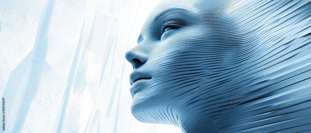 A futuristic 3D depiction of a human head merging with a skyscraper ...