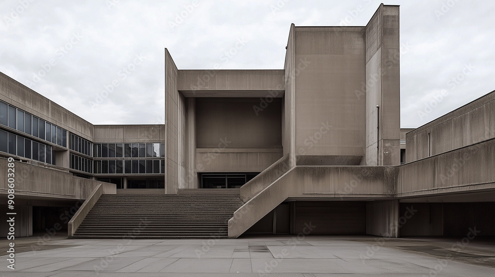 The brutalist-style facades, with their raw concrete surfaces and ...