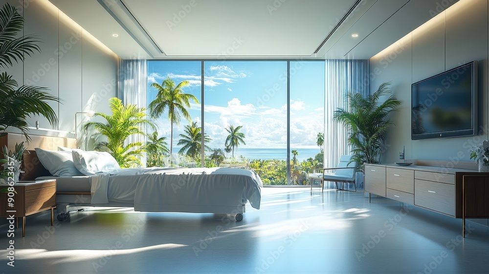 Luxury Empty bed and wheelchai in nursing a clinic or hospital,3d ...