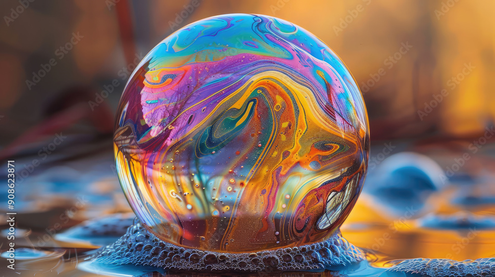 Microscopic stock photo of a soap bubble, capturing the swirling colors ...