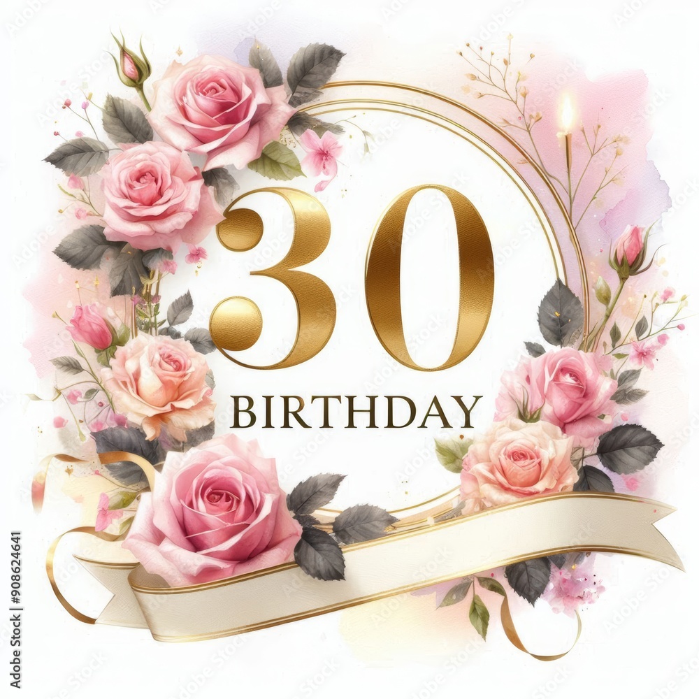 Elegant floral design celebrating a 30th birthday with pink roses and ...