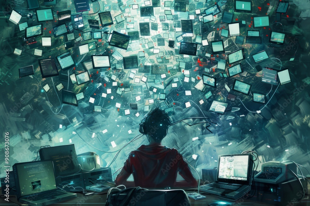 Beast of Technology Overload. A monstrous amalgamation of screens ...