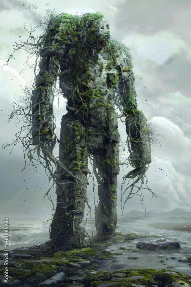 Golem of Isolation. A towering, stone golem covered in moss and vines ...