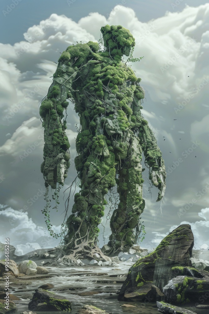 Golem of Isolation. A towering, stone golem covered in moss and vines ...
