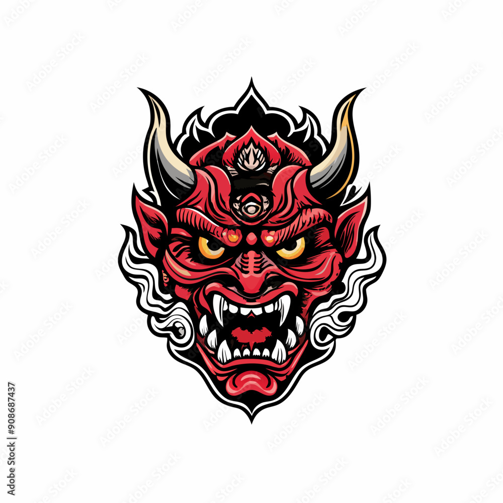 Oni demon tattoo in a detailed traditional Japanese style, with sharp ...
