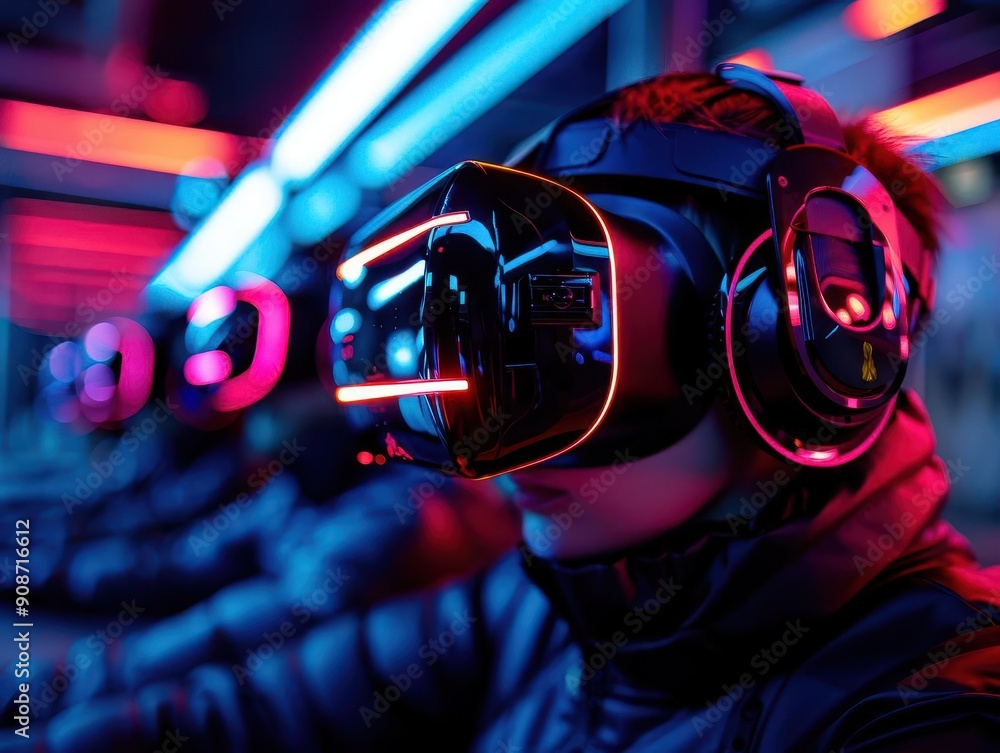Total immersion in a virtual reality gaming setup, with players fully ...
