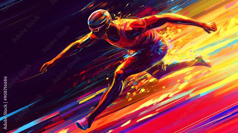 Dynamic illustration of vibrant Olympic sport, athlete mid-jump ...