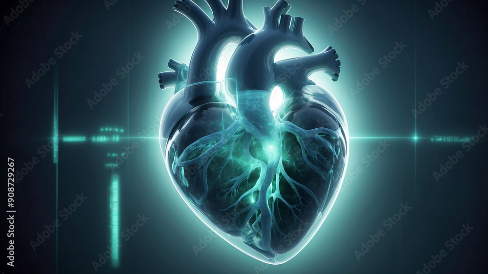 X-ray of the human heart, with a semi-transparent overlay of the chest ...