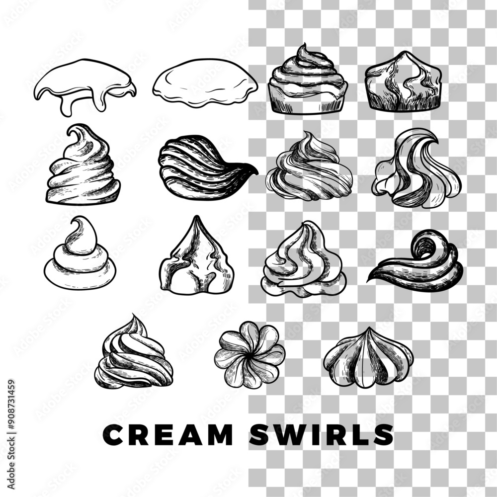 Hand drawn cream swirls. Vector hand drawn sweets and marshmallows ...