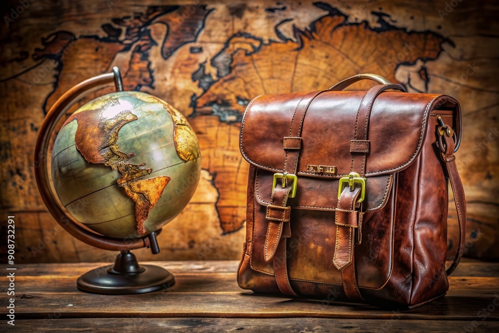 Foto de Vintage-style world map serves as a backdrop for a rustic ...