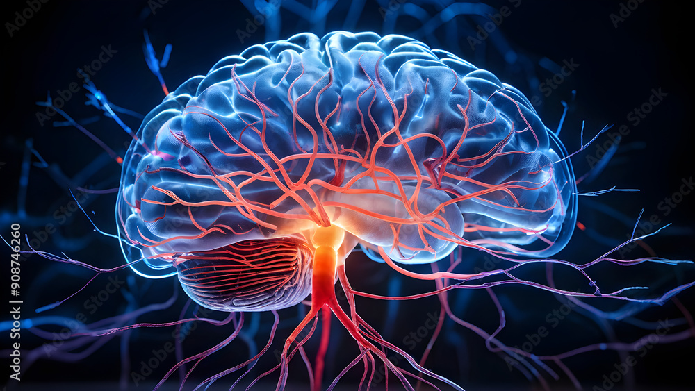 Synaptic Neurology connections are shown in a complex brain picture ...