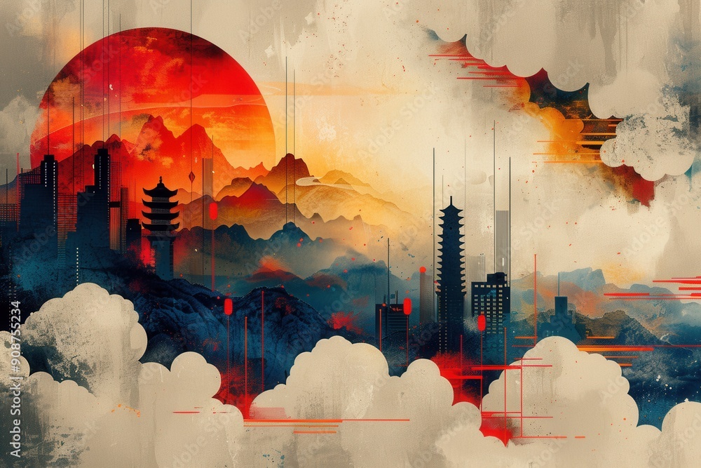 abstract background in colors and patterns for Asian-American and ...