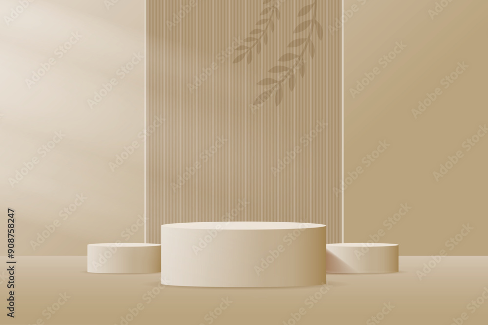 beige color realistic 3D stage cylinder steps pedestal podium set with ...