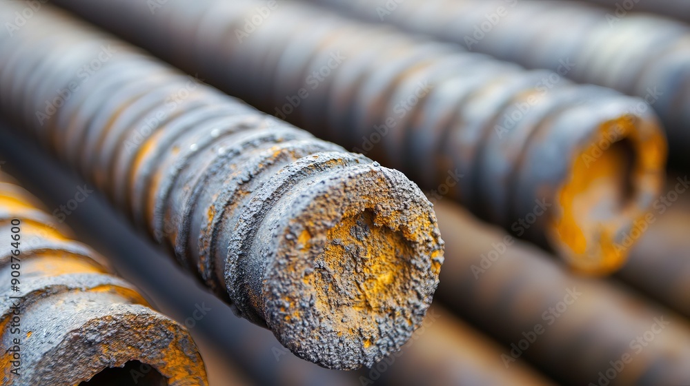 Metal rods used in concrete have a rough texture to improve their bond ...