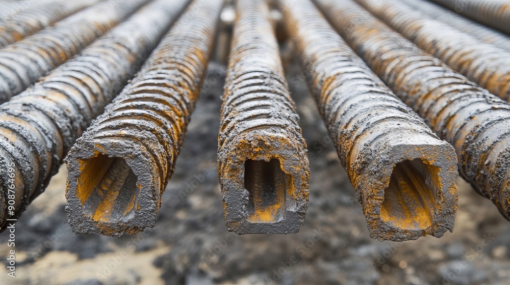 Metal rods used in concrete have a rough texture to improve their bond ...
