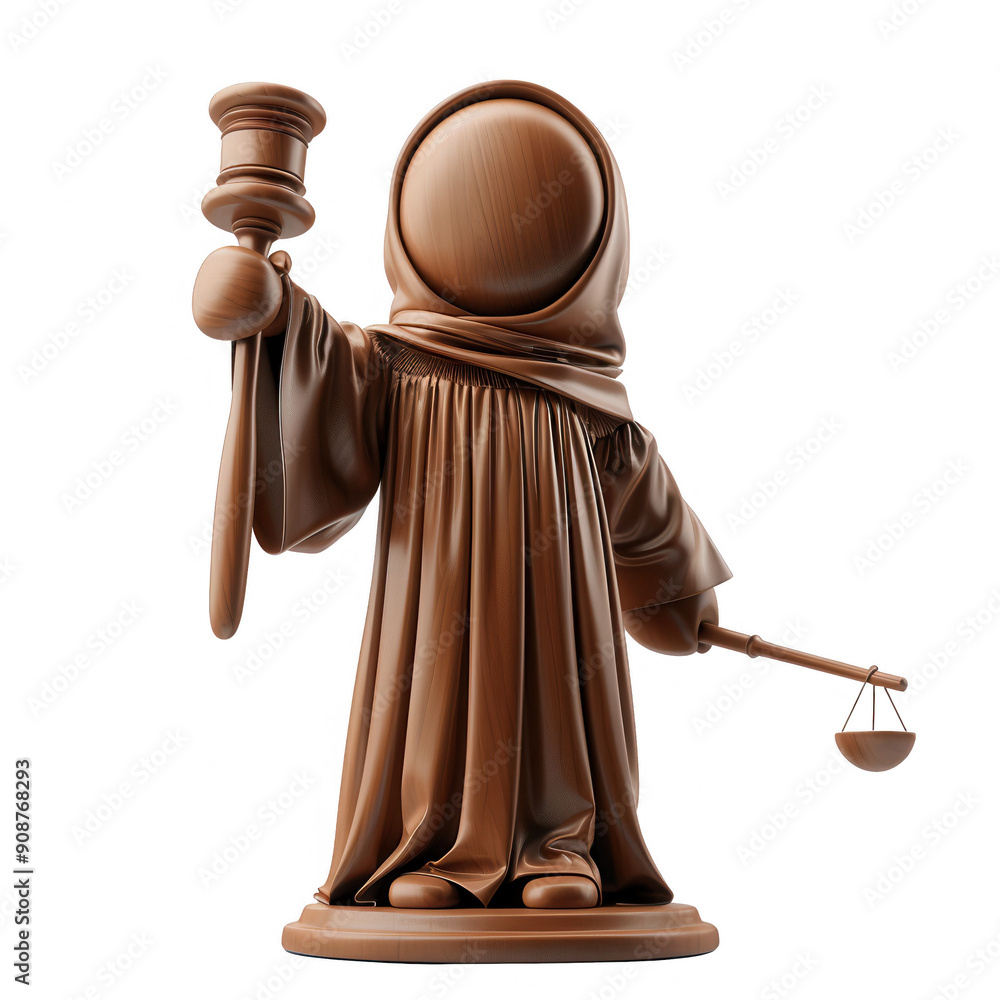 Stylized wooden figure of a judge holding a gavel and scale ...
