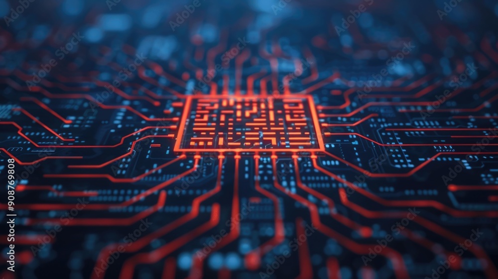 Intricate microchip circuits with a QR code overlay symbolizing the ...