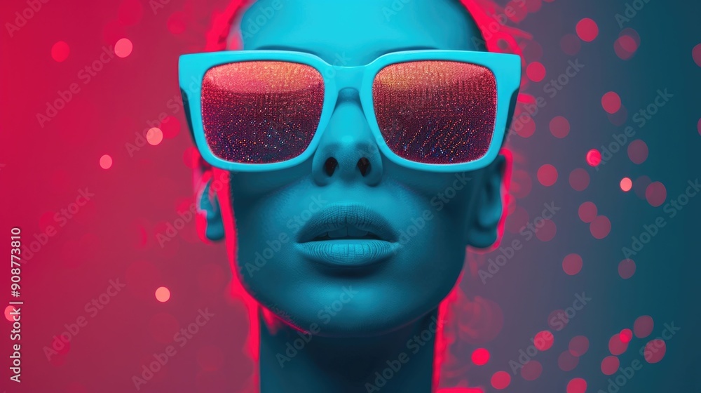 Futuristic neon sunglasses with deep depth of field and vibrant ...