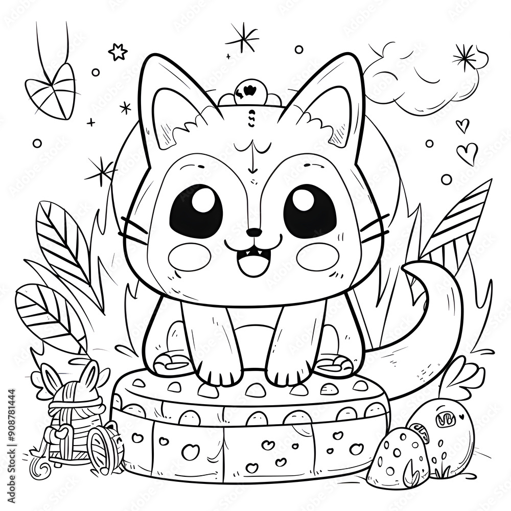 Playful Cat Coloring Page Illustration for Kids with Fun and Whimsical ...