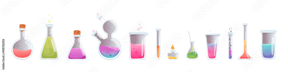 Laboratory glass beakers vector set. Lab chemistry tests. Flasks with ...