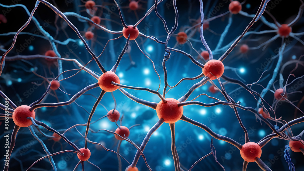 A Neurology picture showing neurotransmitters being released into the ...