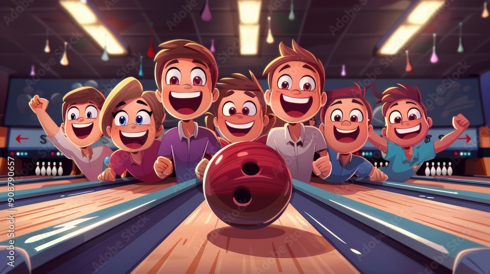 Cartoon vector friends having fun at a bowling alley Stock Illustration ...