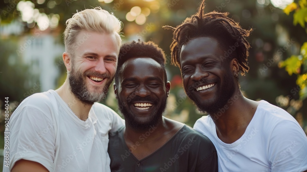 Polyamorous people, Smiling blond Scandinavian man sharing his wife ...