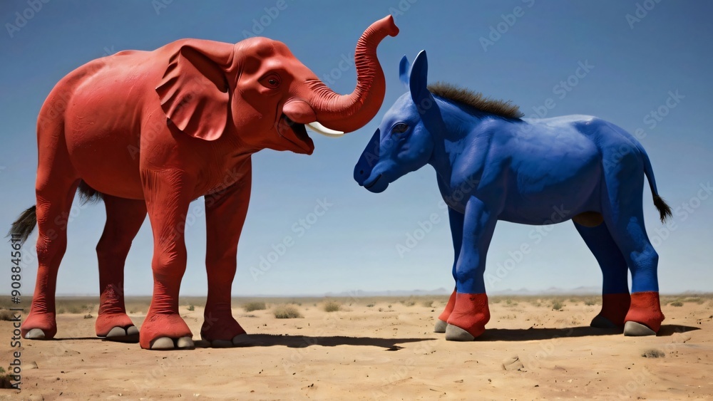 Battle of Ideals: Red Elephant and Blue Donkey Square Off in Emblematic ...