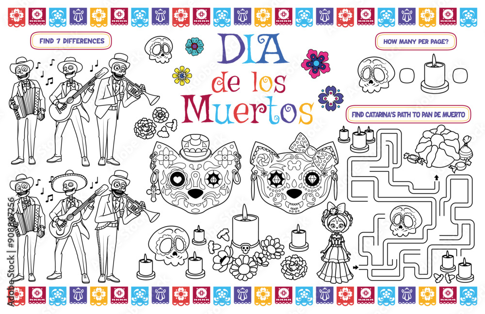 Vetor de Festive placemat for children. Printable activity sheet "Dia ...