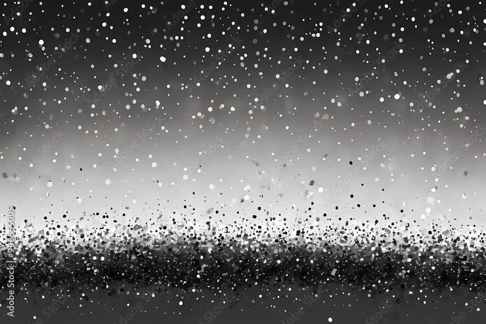 Abstract silver glitter falling from the top, on black background ...