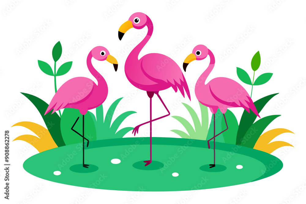 Vintage Sun with 2 Loving Flamingo Birds Logo - Vector Clipart ...
