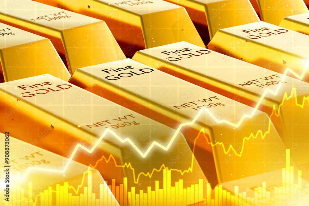 Gold background. Investment chart. Reserve precious metals. Gold bars ...