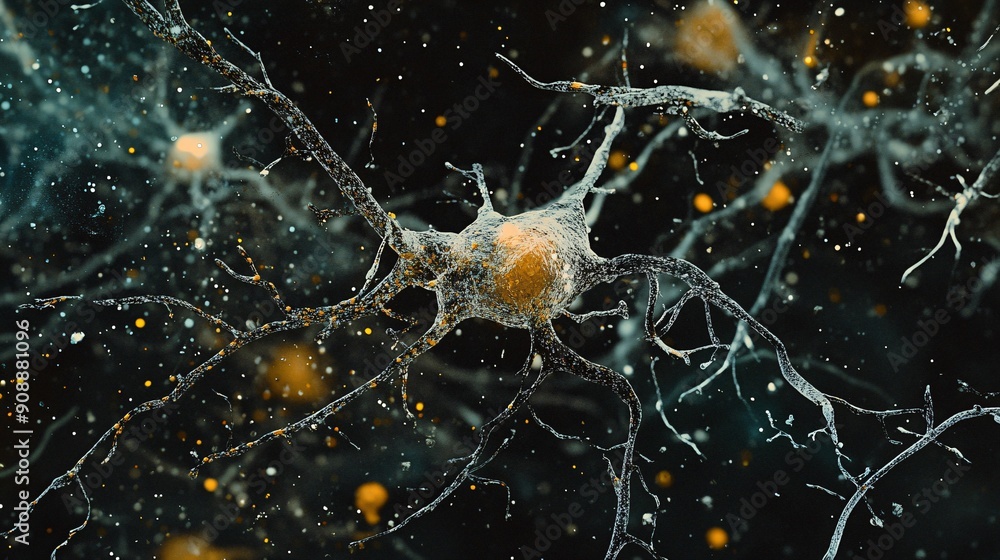 This striking microscopic image depicts a neuron network, showcasing ...