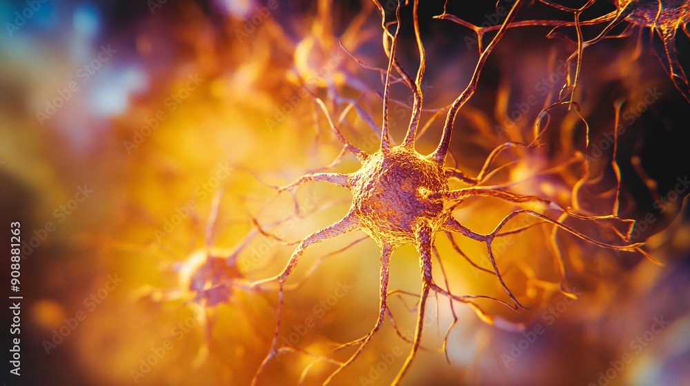 This striking microscopic image depicts a neuron network, showcasing ...