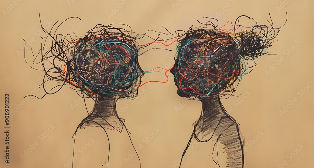 A simple doodle of two people facing each other, one with their head ...