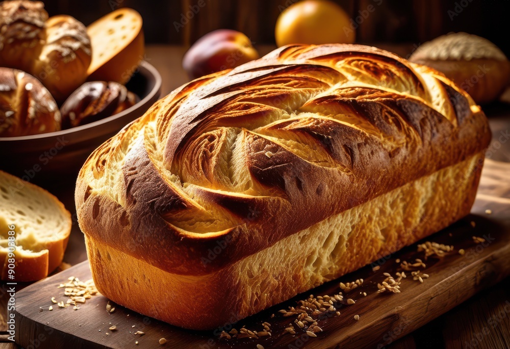 artistic bread loaf featuring striking shadow patterns cast rustic ...