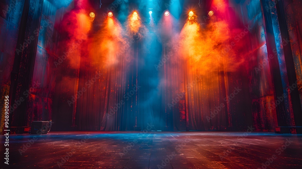 Theater stage background with spotlights shining on an empty stage ...