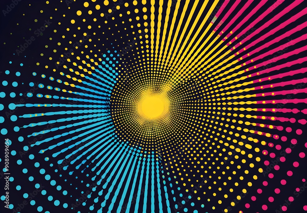 halftone dots, cmyk colors on black background, vector illustration ...