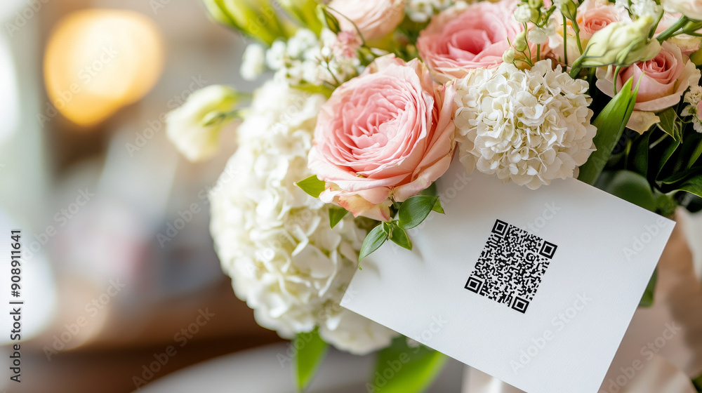 QR Code Blooms: A delicate bouquet of pink and white roses and ...