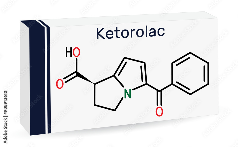 Ketorolac molecule. It is nonsteroidal anti-inflammatory drug NSAID ...