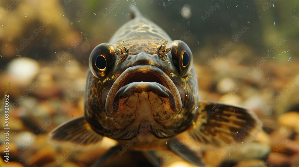 Close-up of a fish with a puckered mouth making a funny face, capturing ...