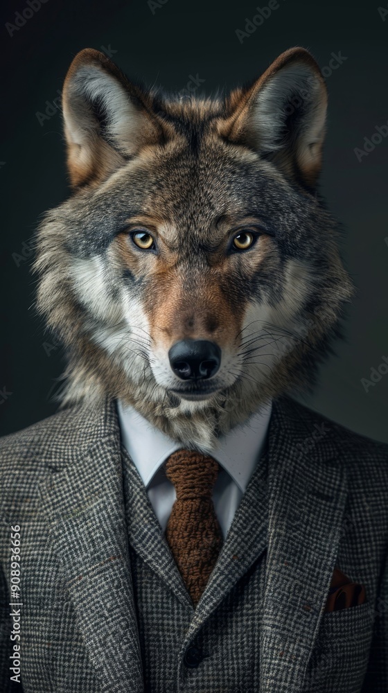 Wolf dressed in an elegant suit with a nice tie. Fashion portrait of an ...