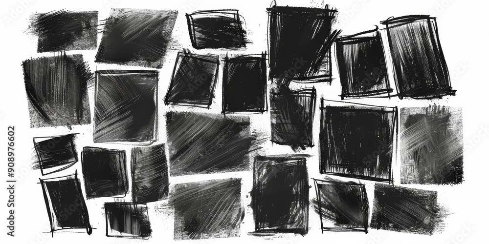 Handdrawn doodle grunge square highlights. Charcoal pen rectangle ...